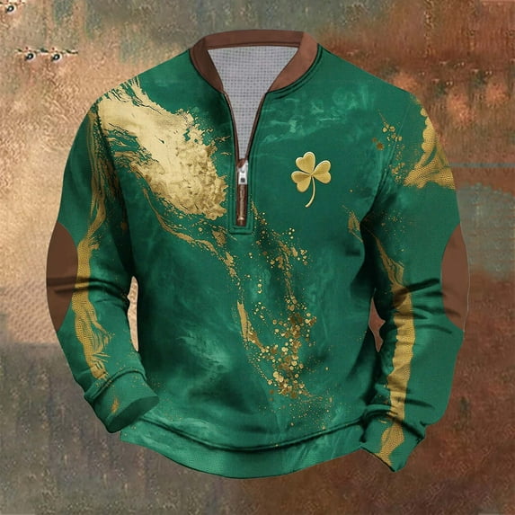 BLTIBY Mens St Patricks Day Sweatshirt Half Zip Vintage Shamrock Irish ...