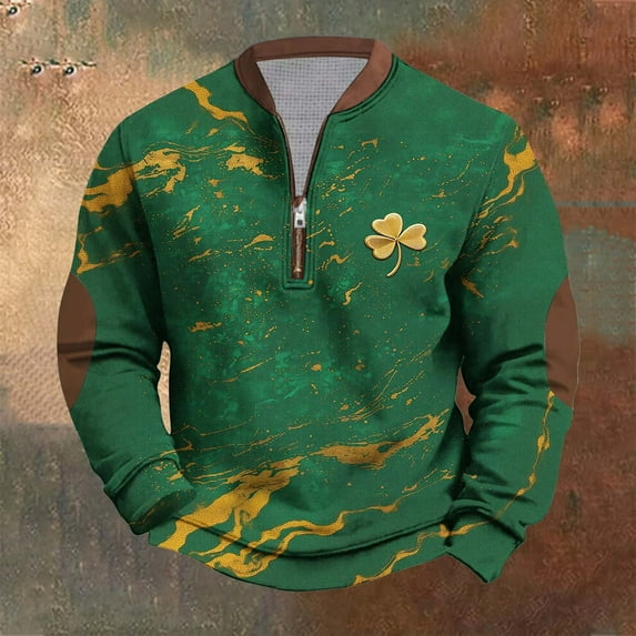 BLTIBY Mens St Patricks Day Sweatshirt Half Zip Vintage Shamrock Irish ...