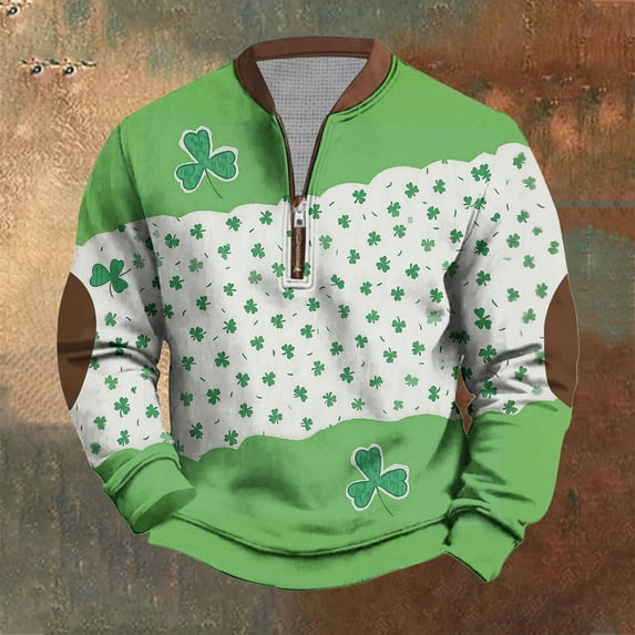 BLTIBY Mens St Patricks Day Sweatshirt Half Zip Vintage Shamrock Irish ...