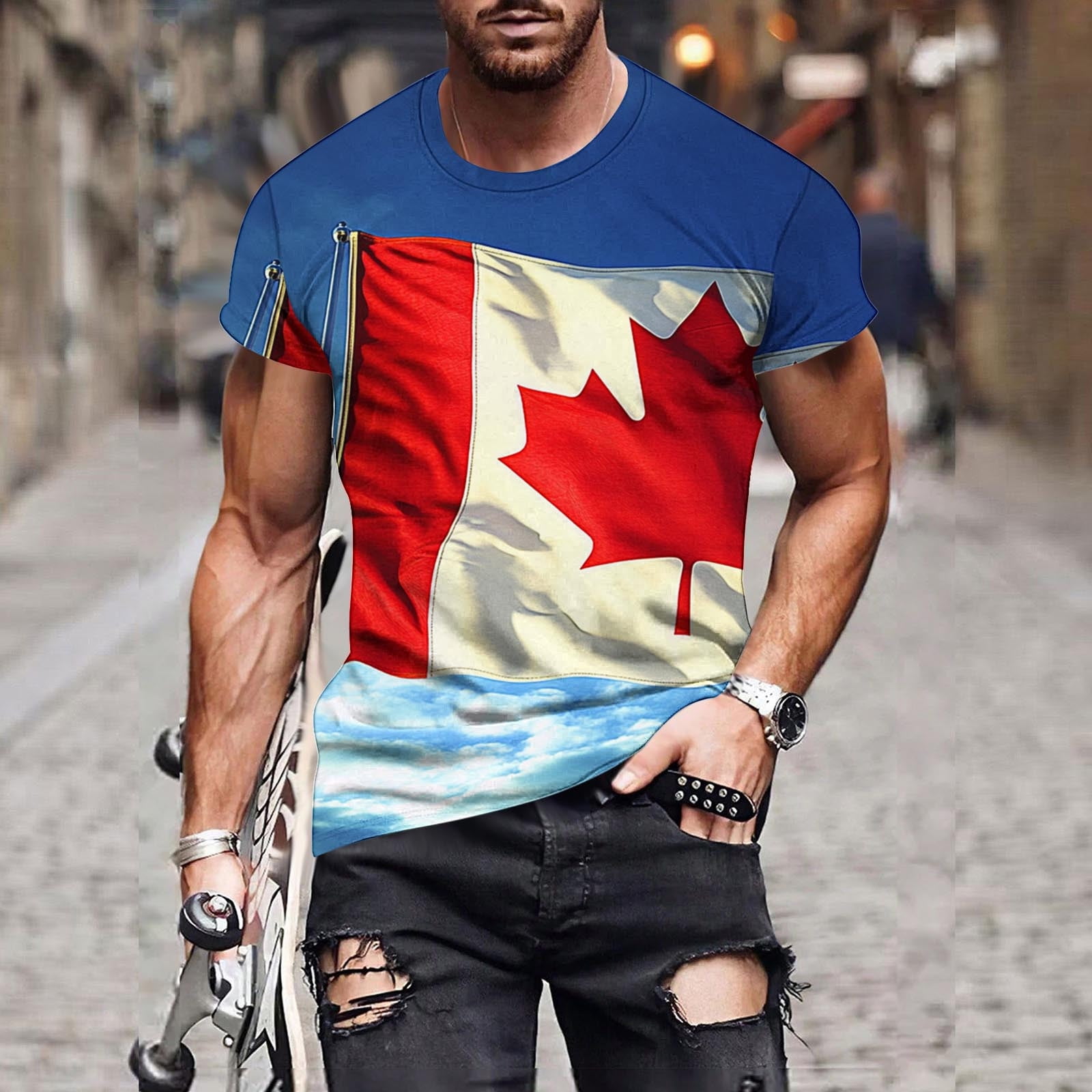 BLTIBY Mens T-Shirt Summer Canadian Independence Day Printed Short ...