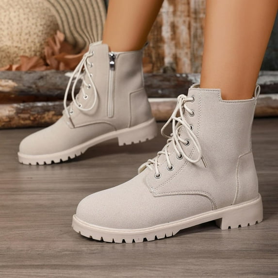 BLTIBY Mid Calf Boots for Women Chunk Heel Lace Up Waterproof Boot ...