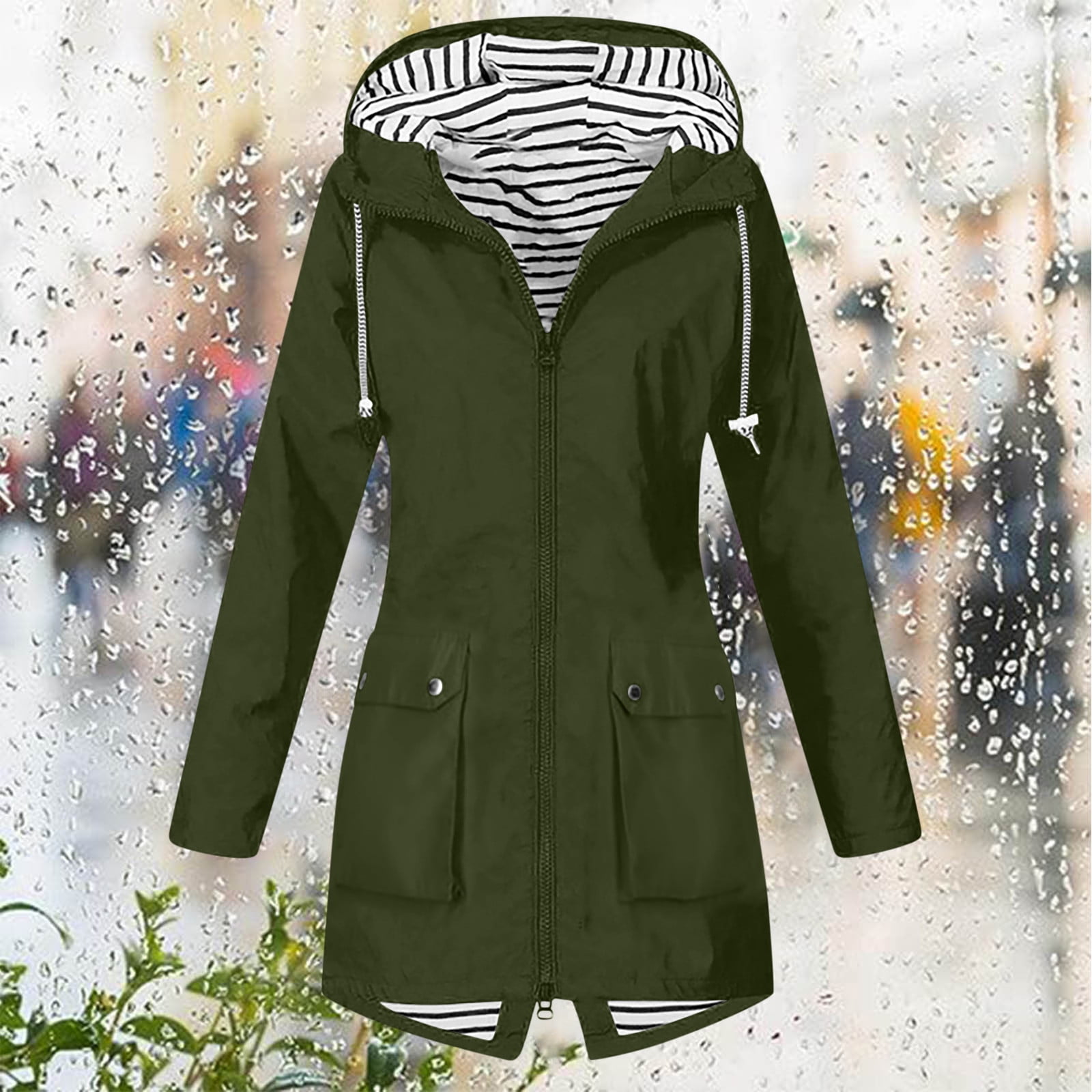 BLTIBY Rain Jacket for Women Zip Hooded Winter Fall Raincoat Waterproof ...