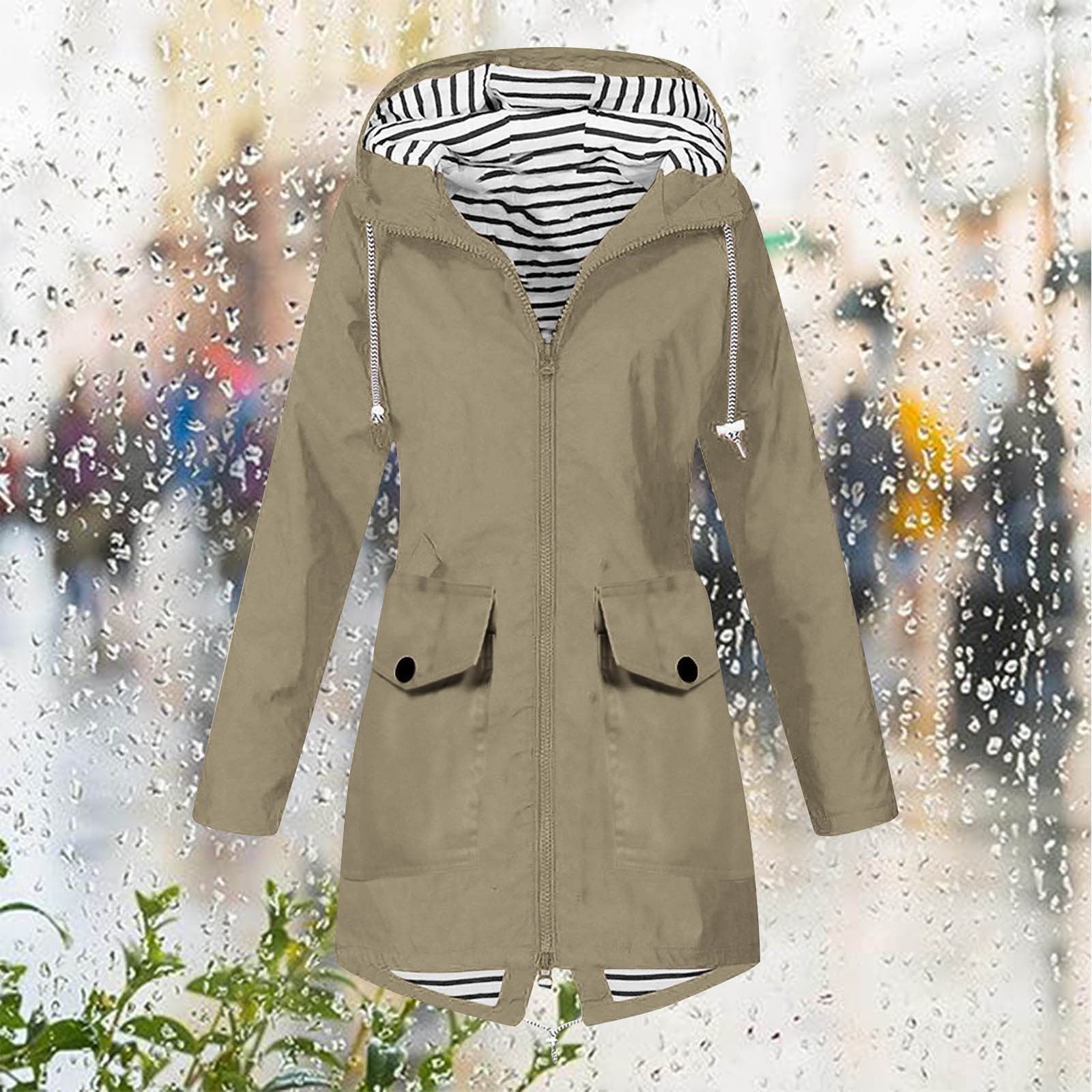 BLTIBY Rain Jacket for Women Zip Hooded Fall Winter Raincoat Waterproof ...