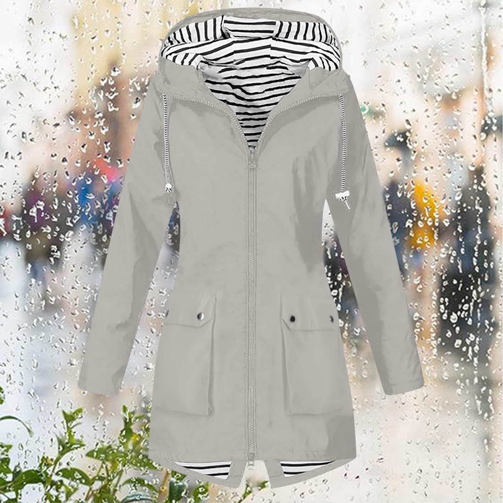 BLTIBY Rain Jacket for Women Zip Hooded Winter Fall Raincoat Waterproof ...