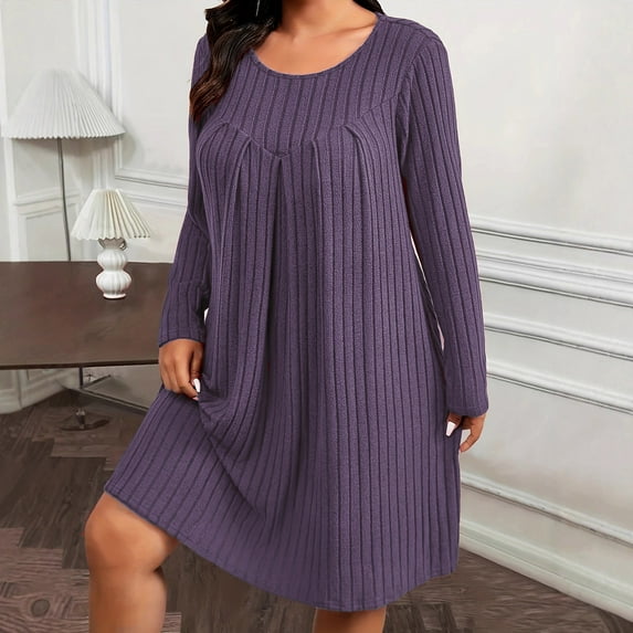 BLTIBY Ribbed Knit Dresses for Women Long Sleeve Casual Spring Round ...