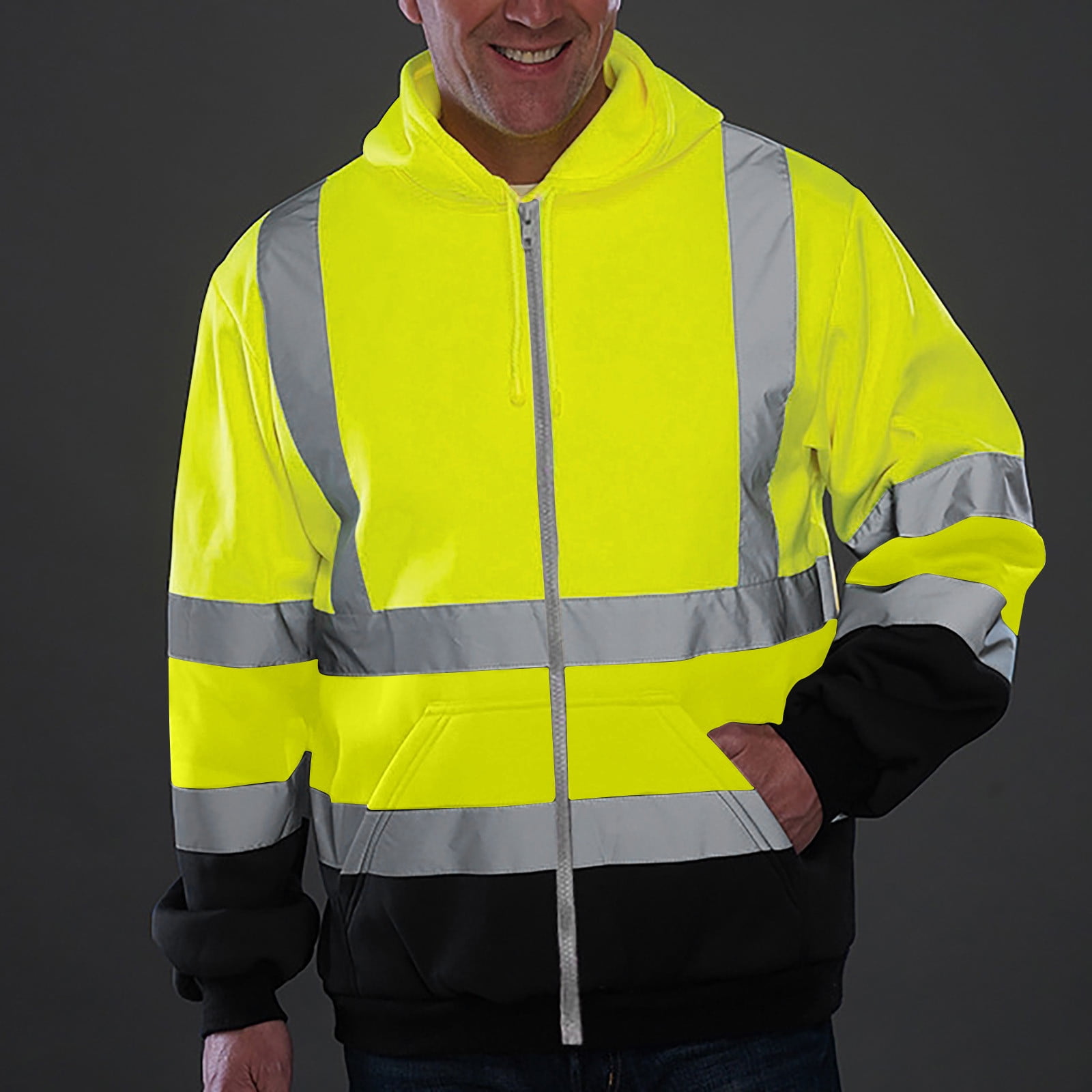 BLTIBY Safety Sweatshirt for Men Zip Up High Visibility Zip-Up Hooded ...