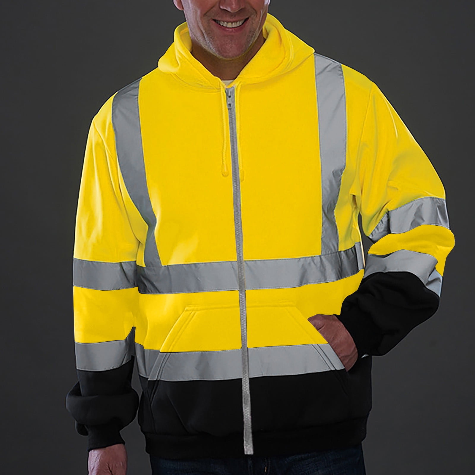BLTIBY Safety Sweatshirt for Men Zip Up High Visibility Zip-Up Hooded Work Utility Reflective ...