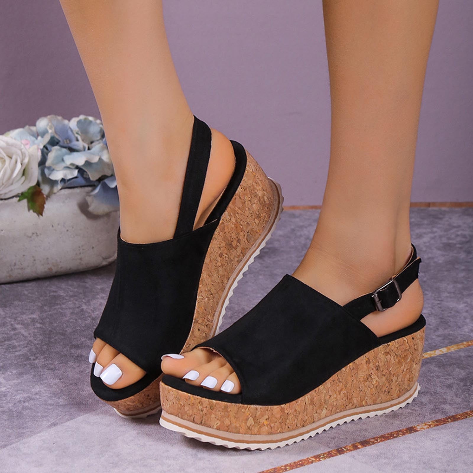 BLTIBY Slingback Sandals for Women Comfort Heels Summer Fish Mouth Open ...