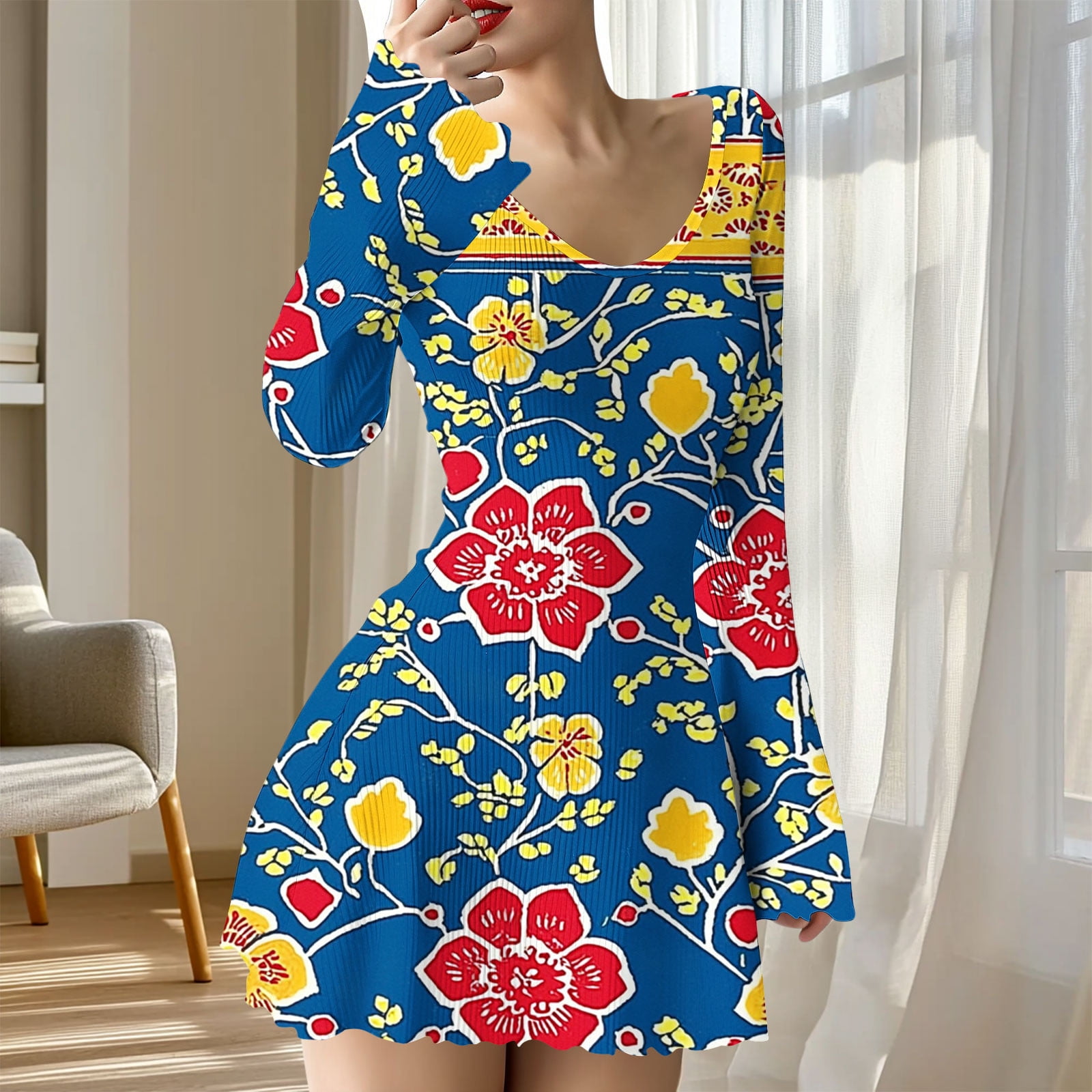 BLTIBY Spring Sweater Dresses for Women Ribbed Knit Long Sleeve Mini ...