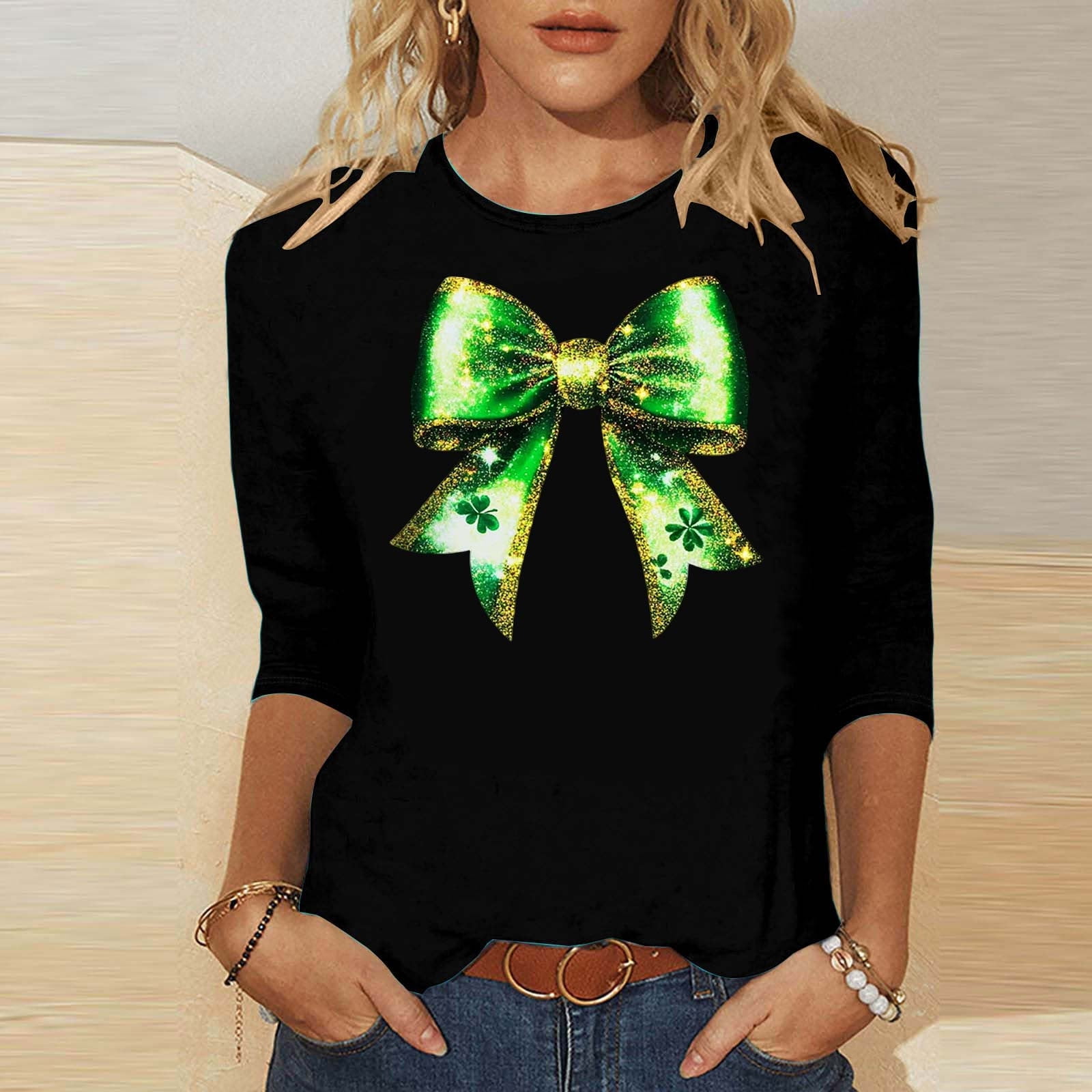 BLTIBY St. Patrick's Day Shirts for Women 3/4 Sleeve Round Neck ...