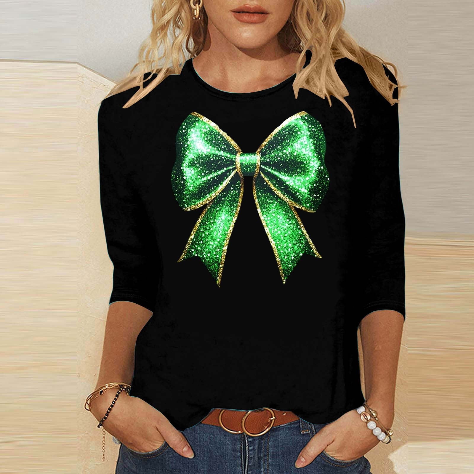 BLTIBY St. Patrick's Day Shirts for Women 3/4 Sleeve Round Neck ...