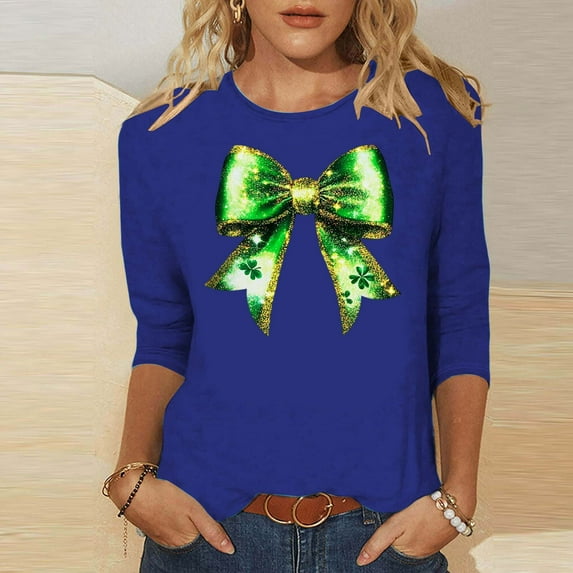 BLTIBY St. Patrick's Day Shirts for Women 3/4 Sleeve Round Neck ...
