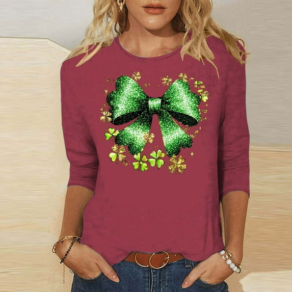 BLTIBY St. Patrick's Day Shirts for Women 3/4 Sleeve Round Neck ...