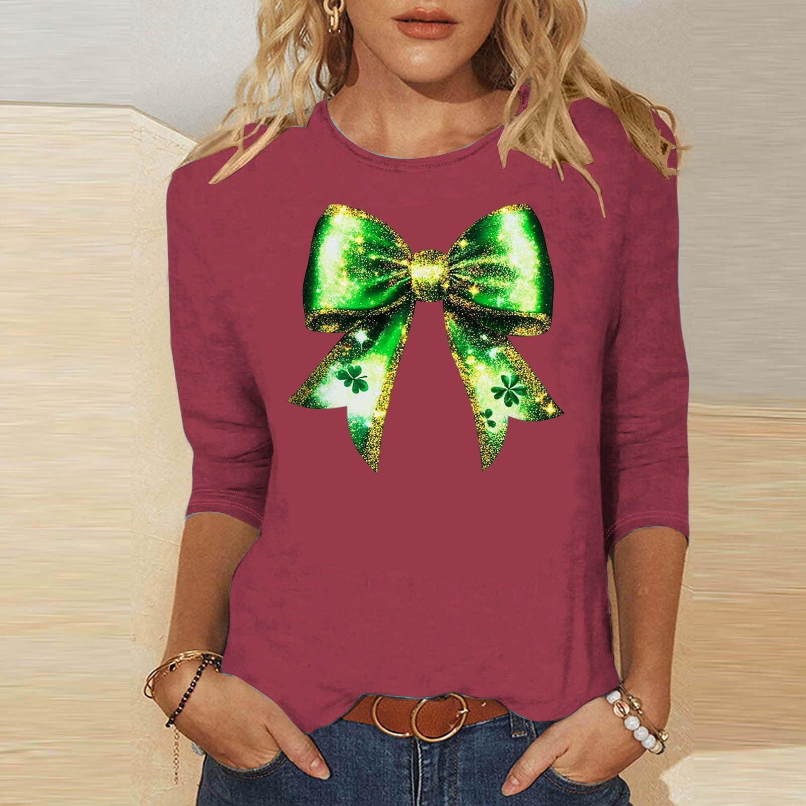 BLTIBY St. Patrick's Day Shirts for Women 3/4 Sleeve Round Neck ...