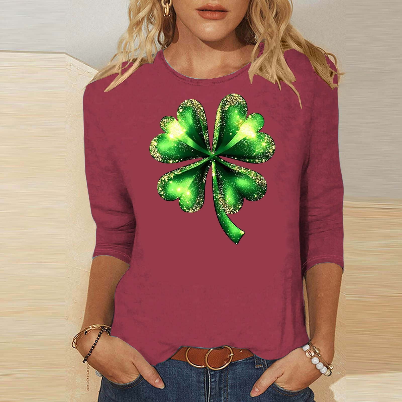 BLTIBY St. Patrick's Day Shirts for Women 3/4 Sleeve Round Neck ...