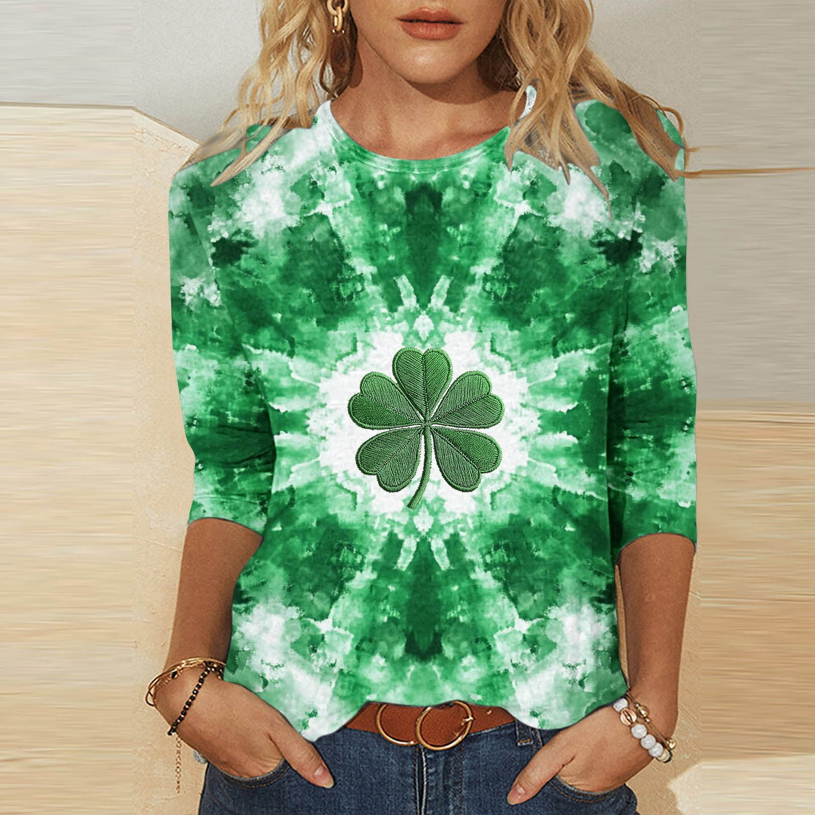 BLTIBY St. Patrick's Day Shirts for Women 3/4 Sleeve Shamrock Shirt ...