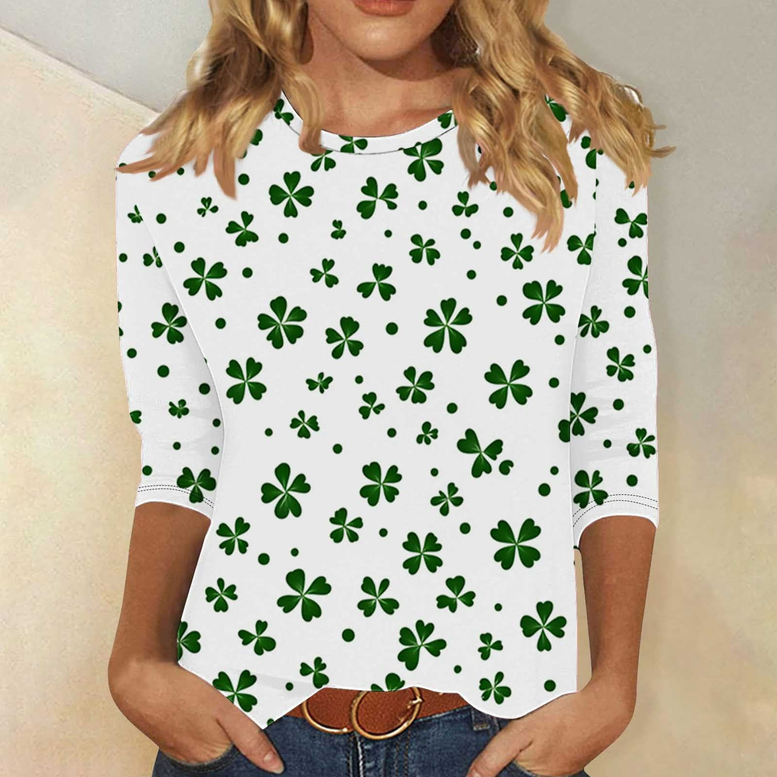 BLTIBY St. Patrick's Day Shirts for Women 3/4 Sleeve Shamrock Shirt ...