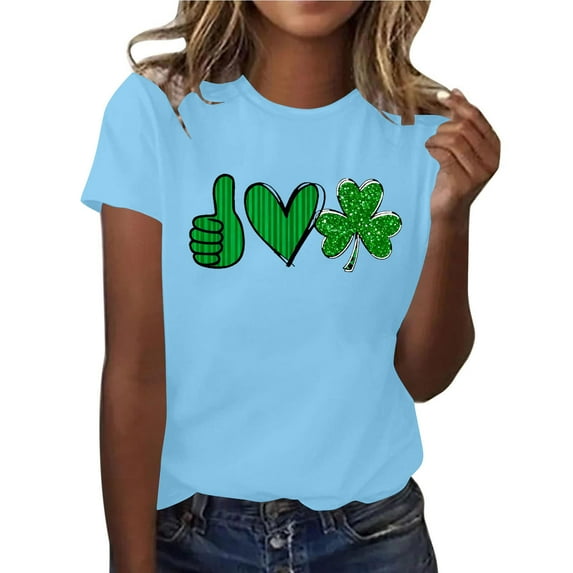 BLTIBY St. Patrick's Day Shirts for Women Shamrock Shirt Clover Printed ...