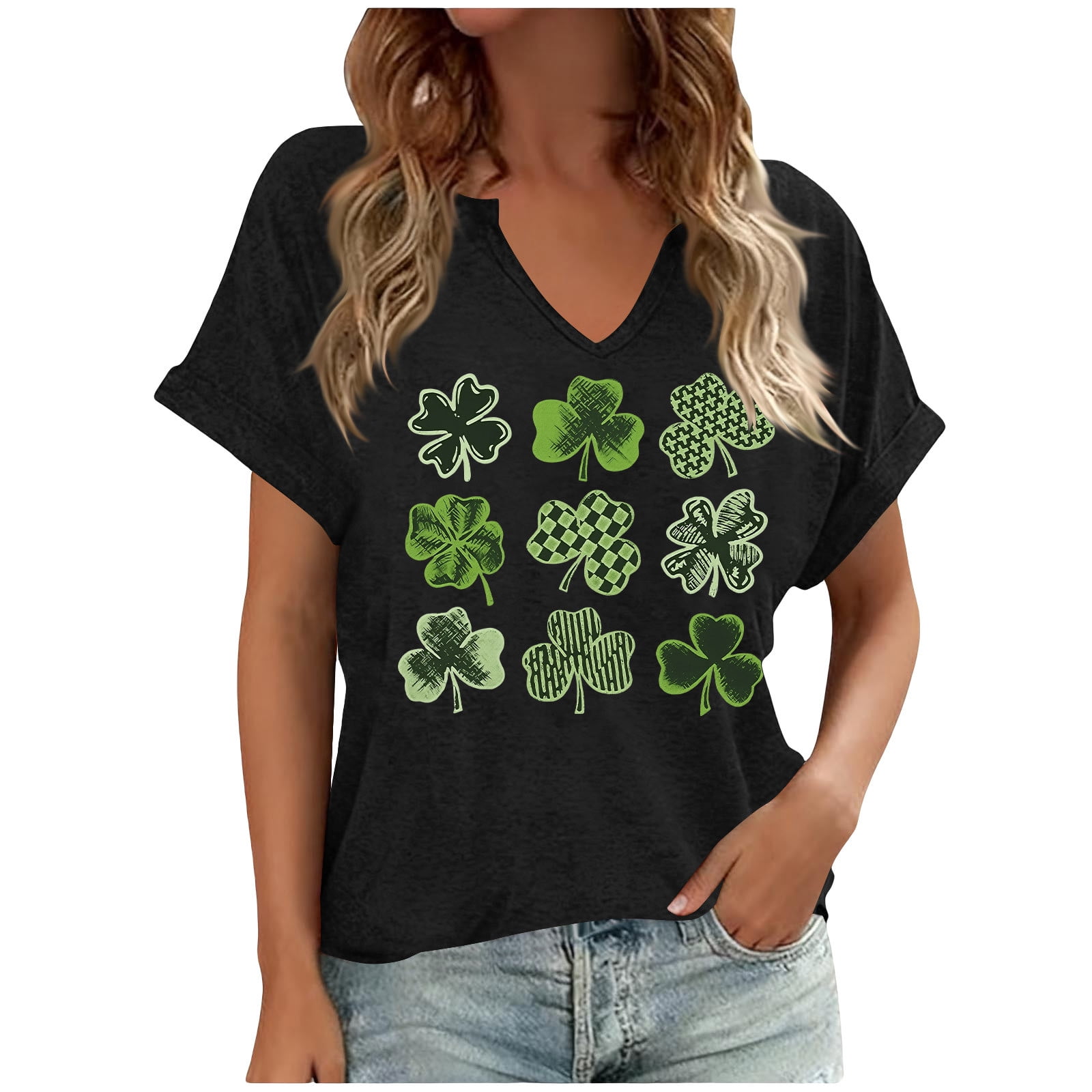 BLTIBY St. Patrick's Day Shirts for Women Shamrock Shirt Clover Printed ...