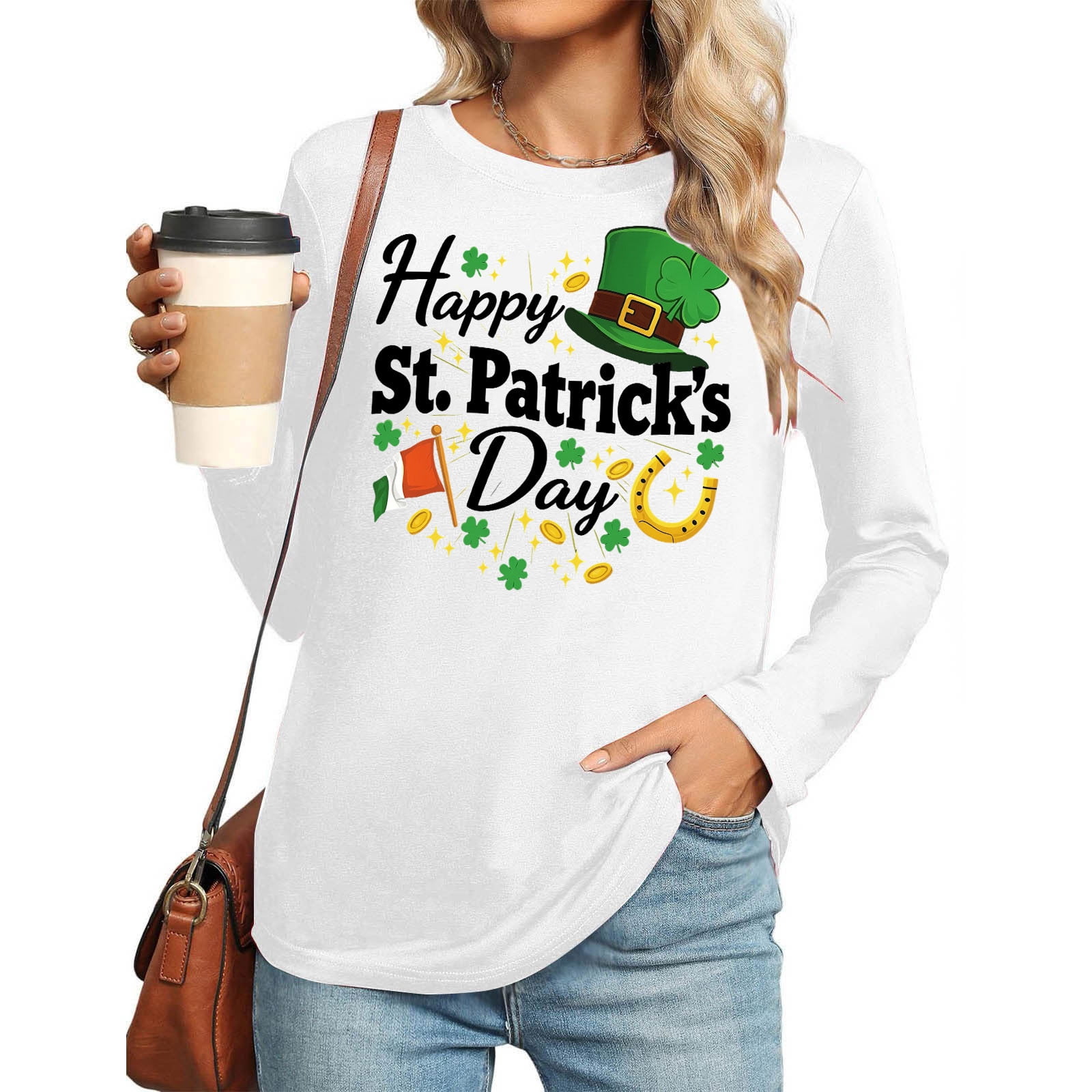 BLTIBY St. Patrick's Day Sweatshirts for Women Shamrock Shirt Clover ...