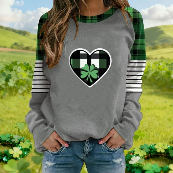 BLTIBY St. Patrick's Day Sweatshirts for Women Shamrock Clover Printed ...