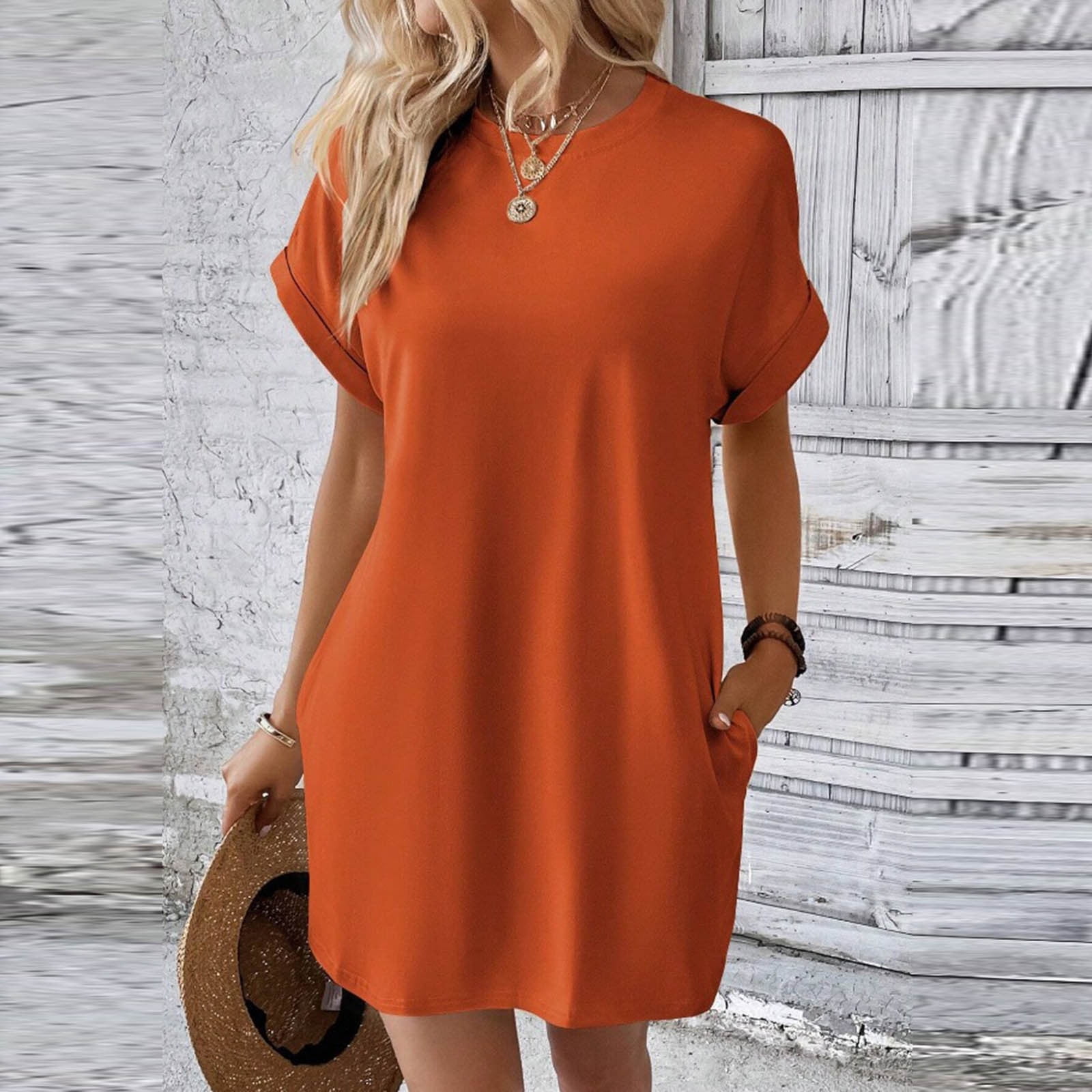 BLTIBY Summer Mini Dresses for Women Casual Short Sleeve T Shirt Beach ...