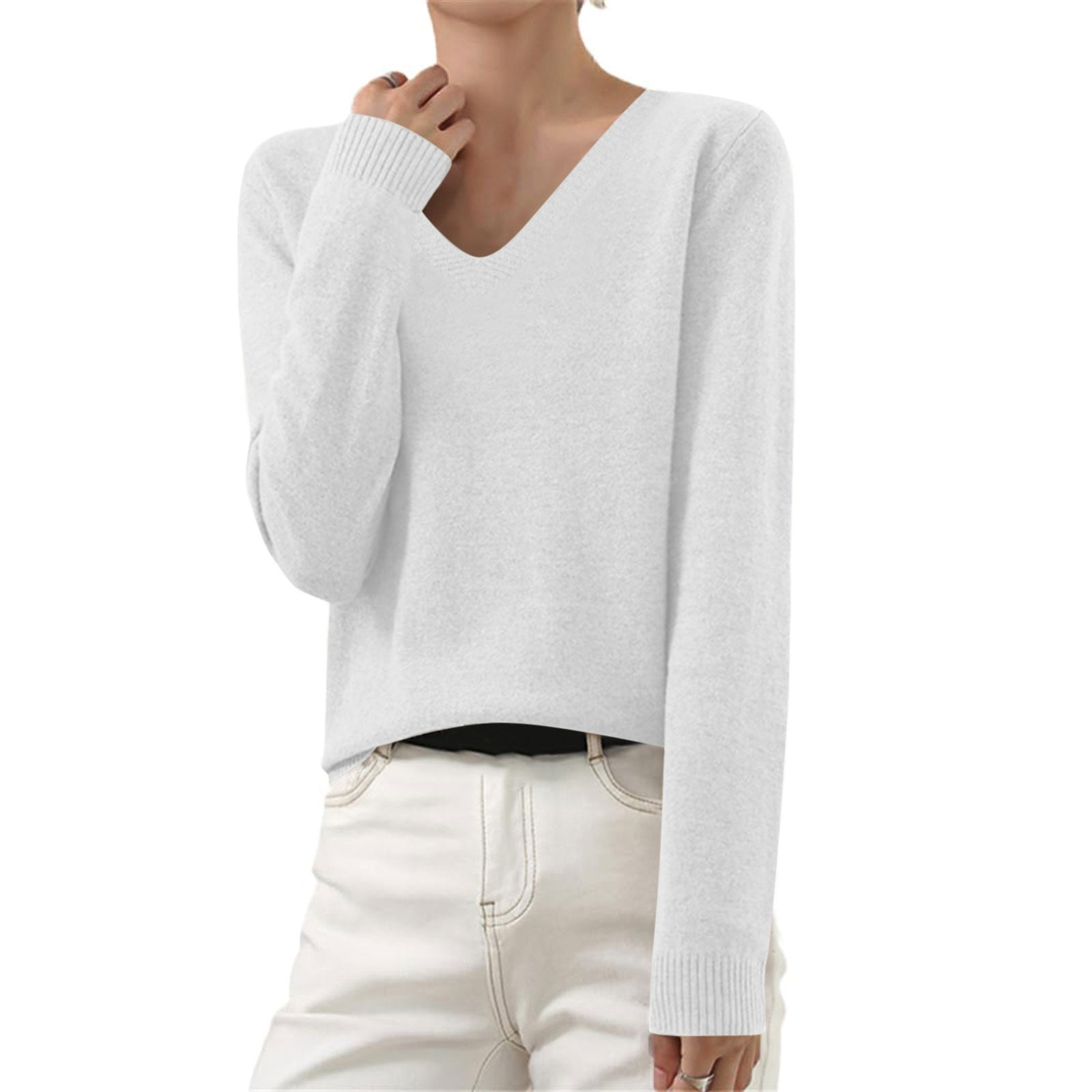 BLTIBY Sweaters for Women Plus Size Spring Fall Solid Color Long Sleeve ...