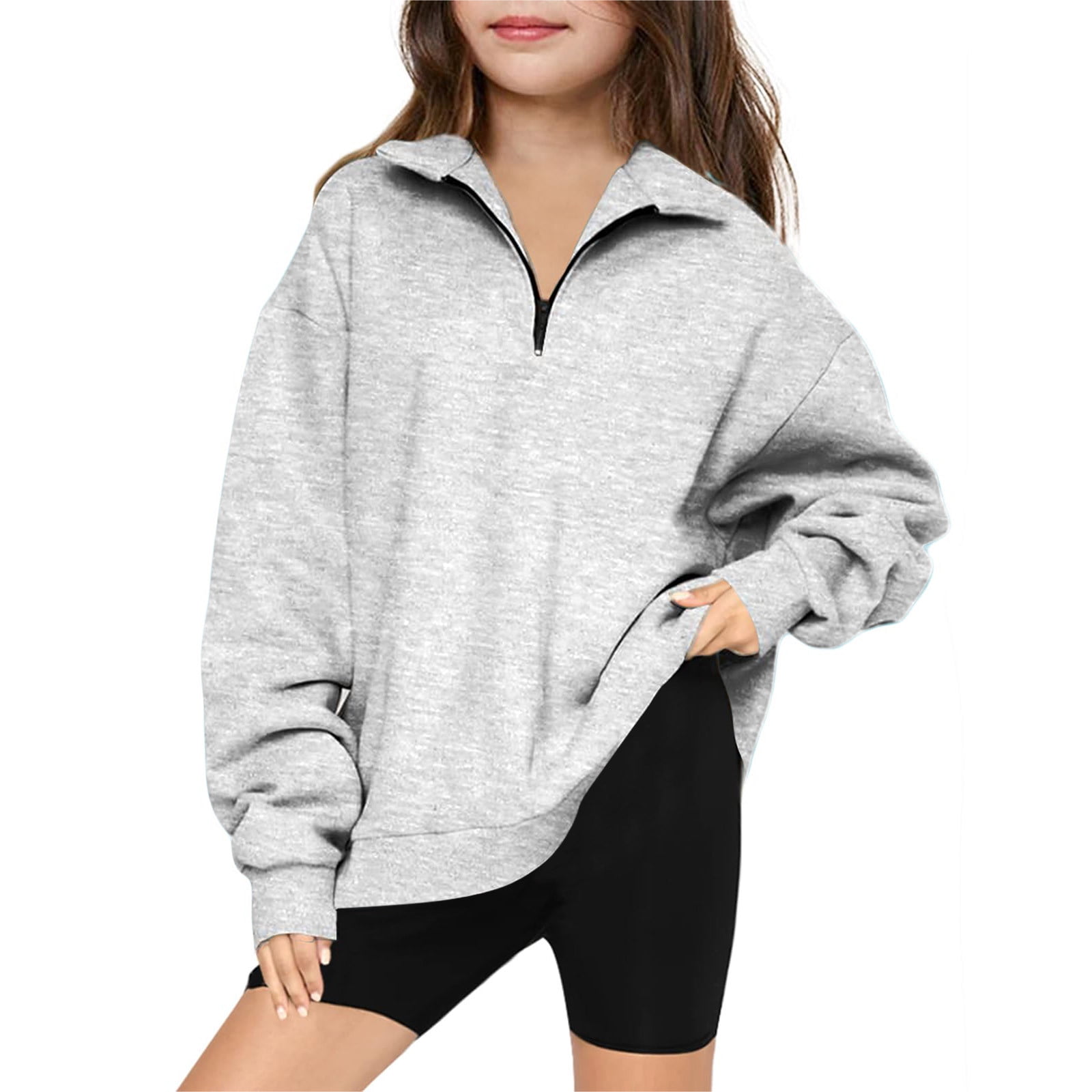 BLTIBY Toddler Baby Girl Half Zip Sweatshirts Solid Colour Round Neck ...