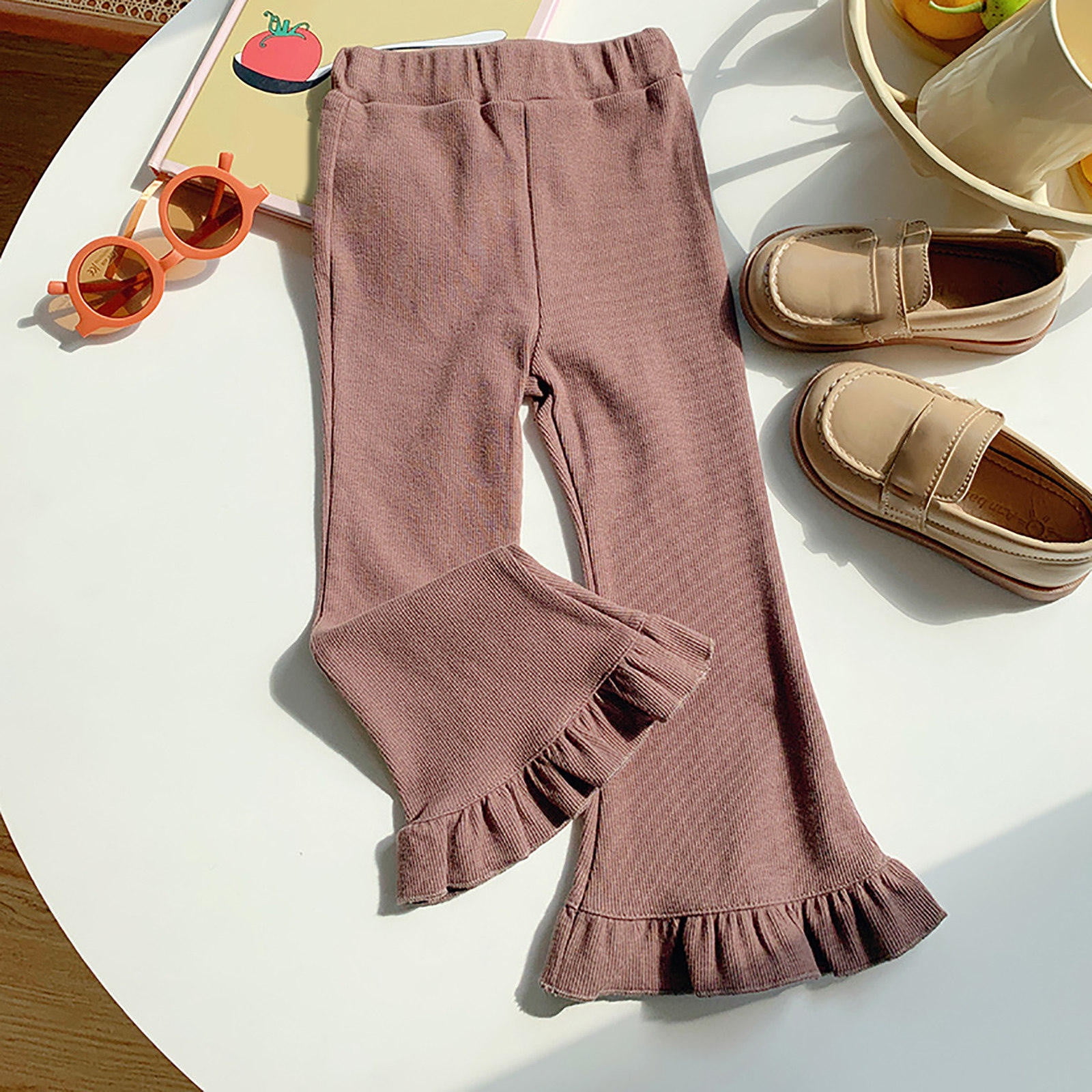 BLTIBY 2-8Years Toddler Baby Girl Flare Pants Solid Colour Cotton ...
