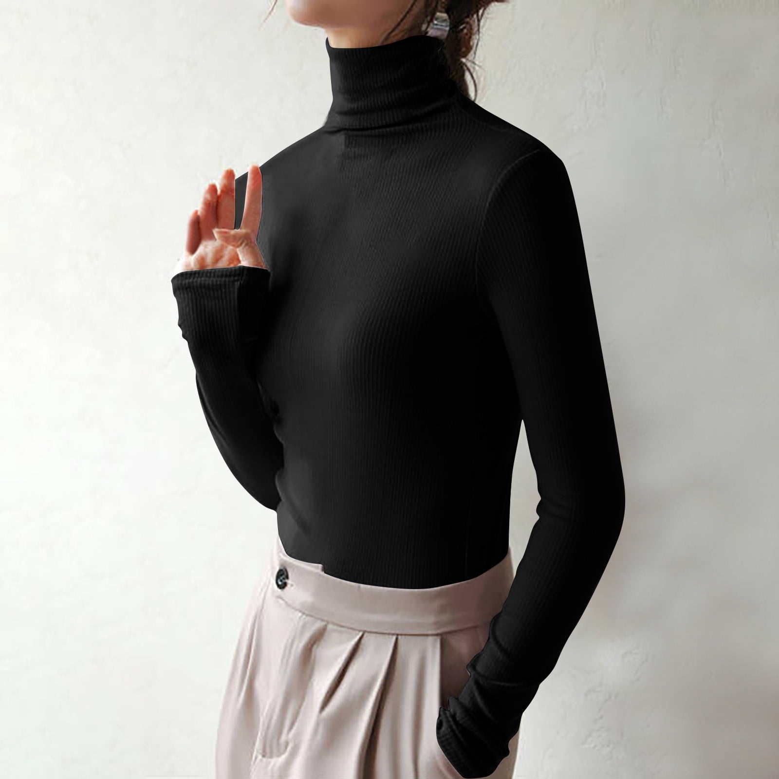 BLTIBY Turtleneck Long Sleeve Tops for Women Spring Fall Thicked Solid ...