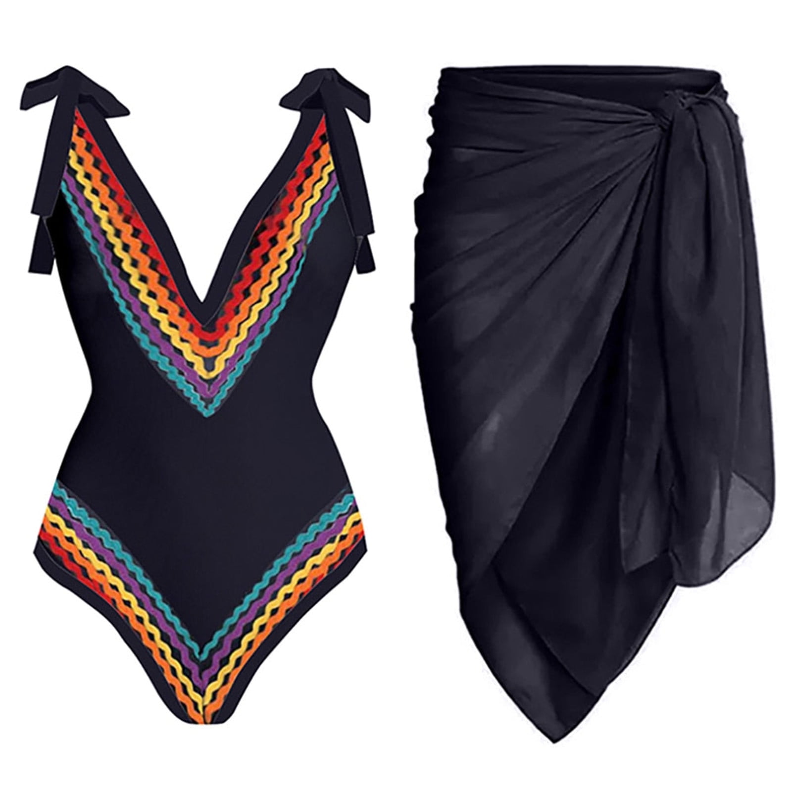 BLTIBY Two Piece Swimsuits for Women with Matching Wrap Skirt Tummy ...