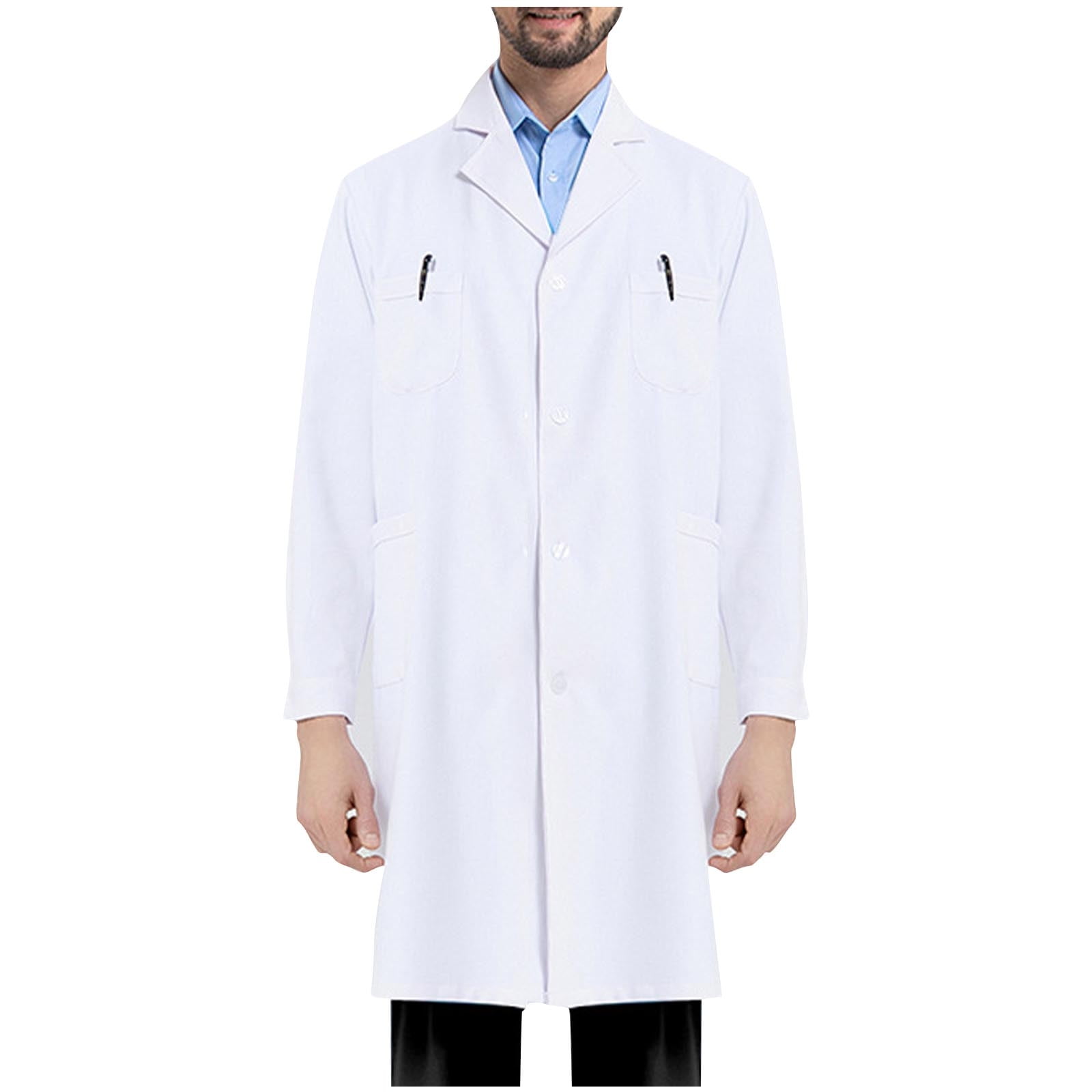 BLTIBY Unisex Lab Coat Button Down Lapel Professional Medicas Long ...