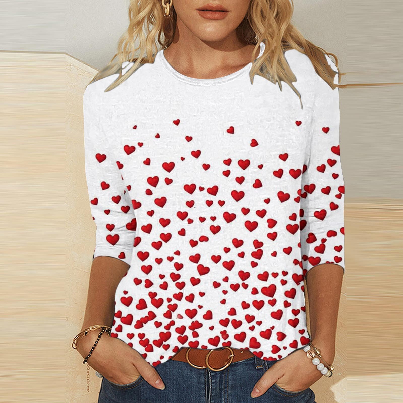 BLTIBY Valentine Sweatshirts for Women Love Heart Print Pullover Top ...