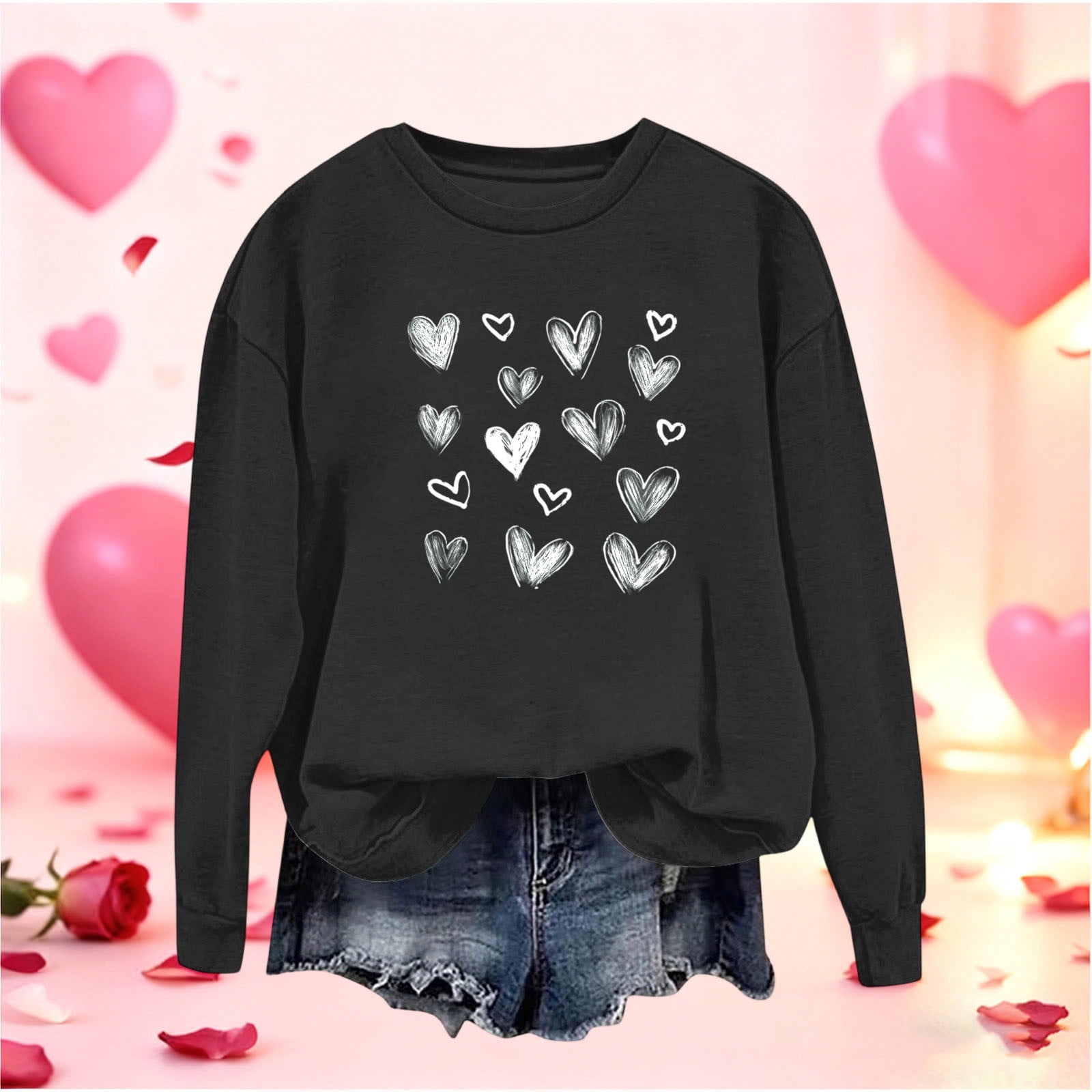 BLTIBY Valentine Sweatshirts for Women Love Heart Print Pullover Tops ...
