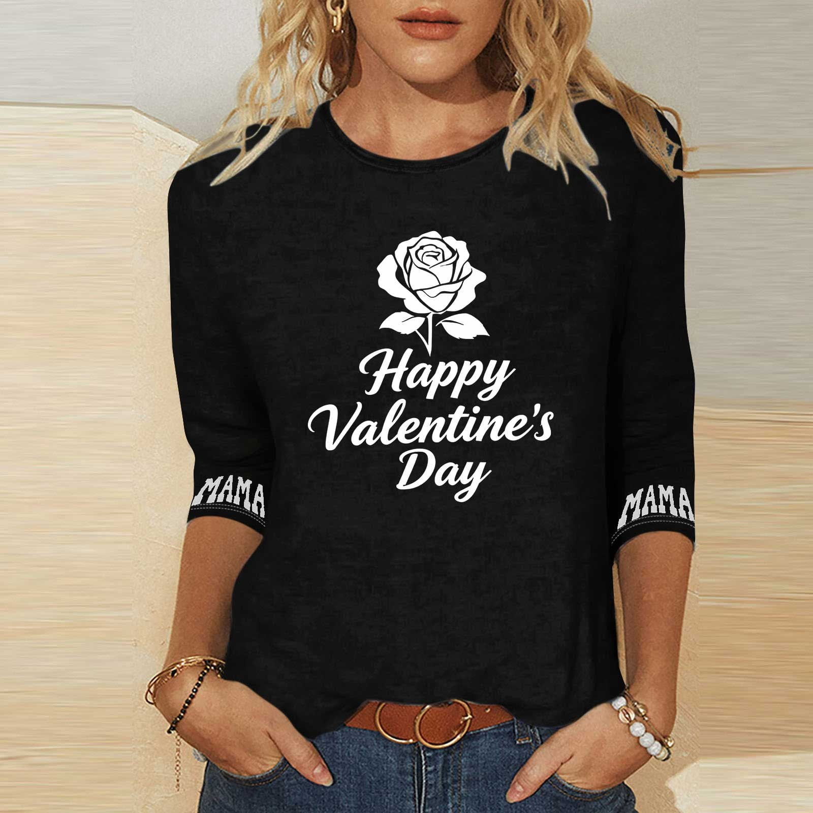BLTIBY Valentines Day Shirts for Women Love Heart Print 3/4 Sleeve Crew ...