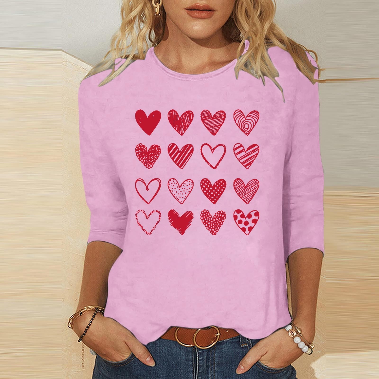 BLTIBY Valentines Day Shirts for Women Love Heart Printed 3/4 Sleeve ...