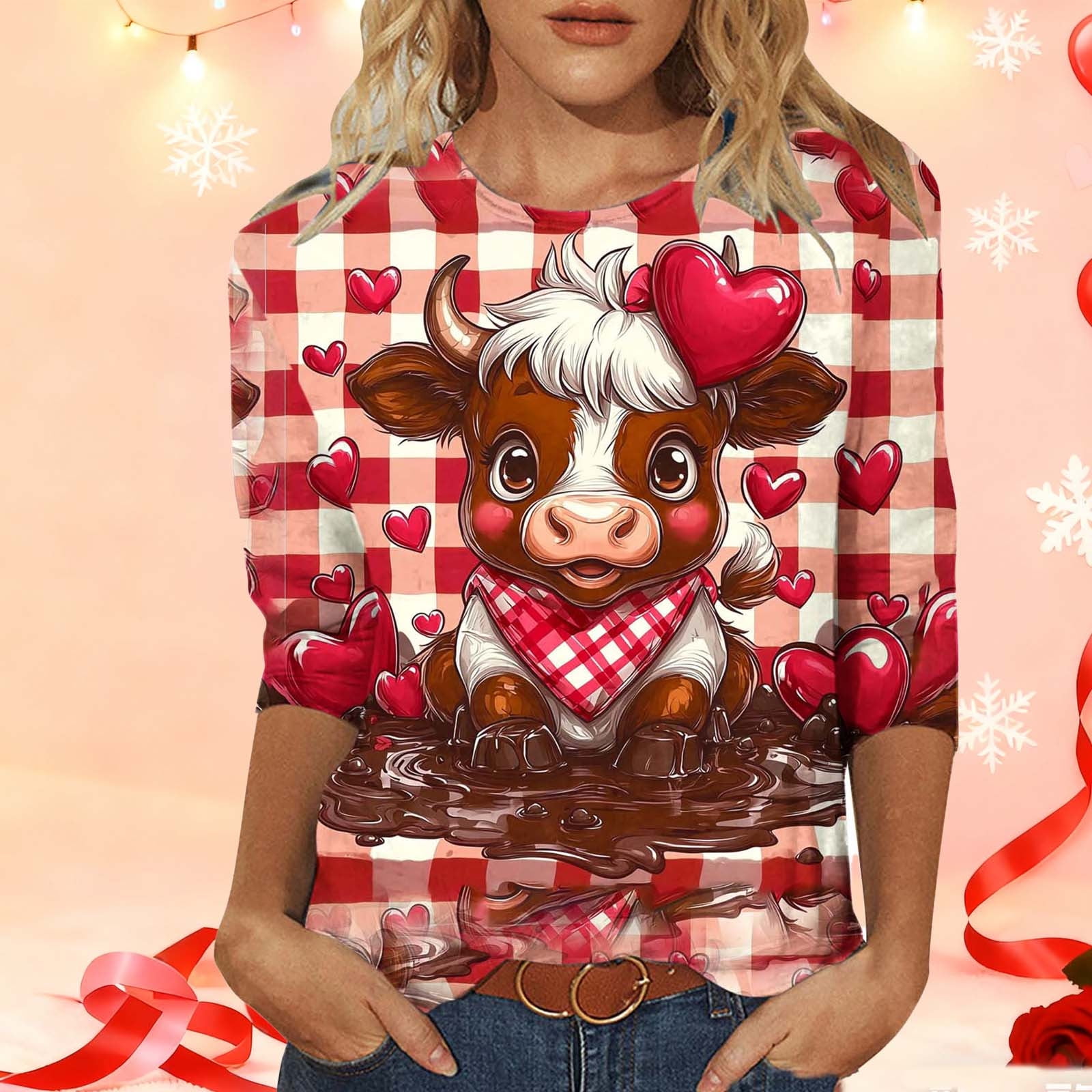 BLTIBY Valentines Shirts for Women Trendy Heart Graphic Tees 3/4 Sleeve ...