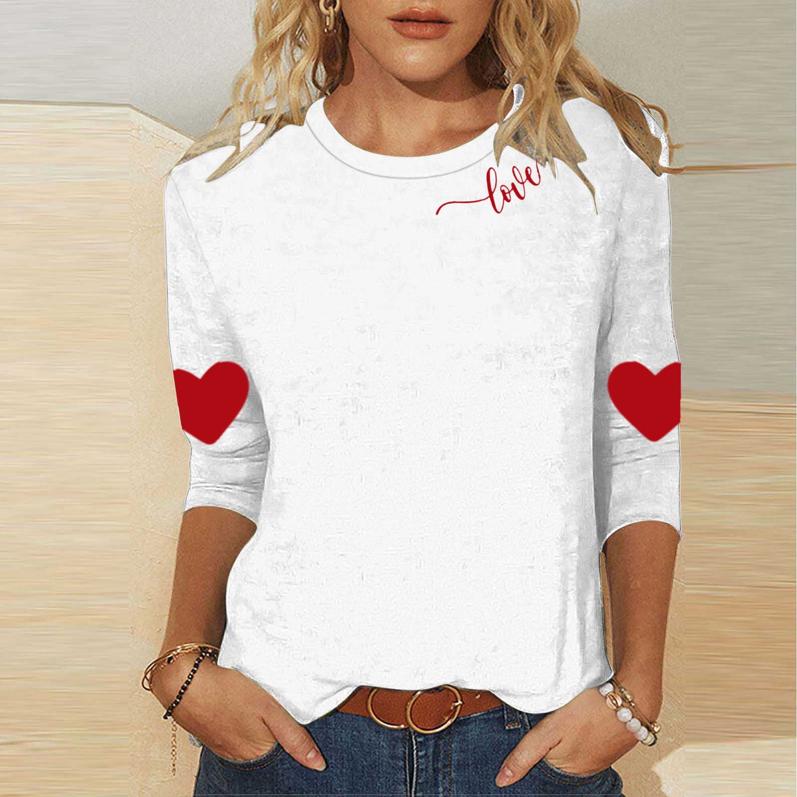 BLTIBY Valentines Shirts for Women Trendy Heart Graphic Tees 3/4 Sleeve ...