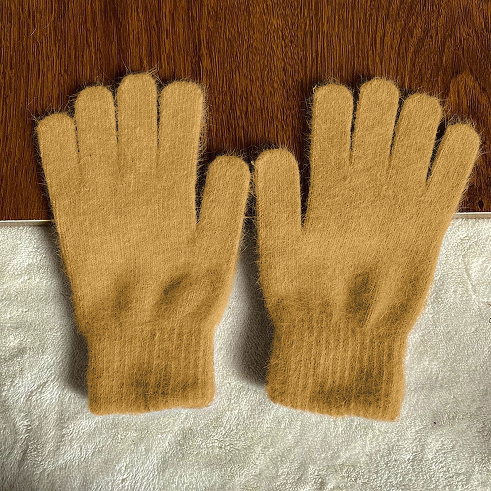 BLTIBY Winter Gloves Faux Fur Knit Stretchy Gloves for Women Men Cold ...