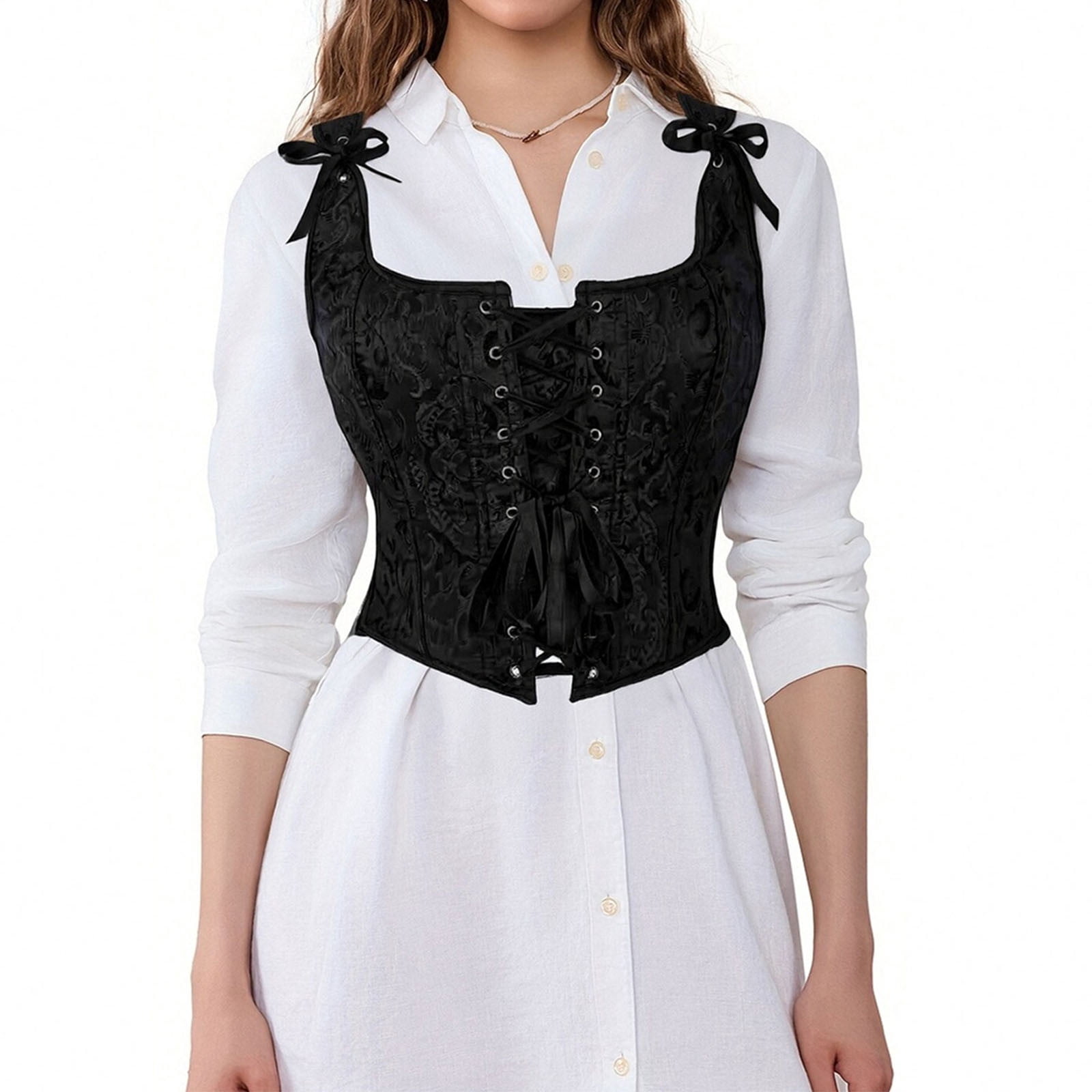 BLTIBY Women Bustier Corset Court Vintage Lace Up Body Shaper ...