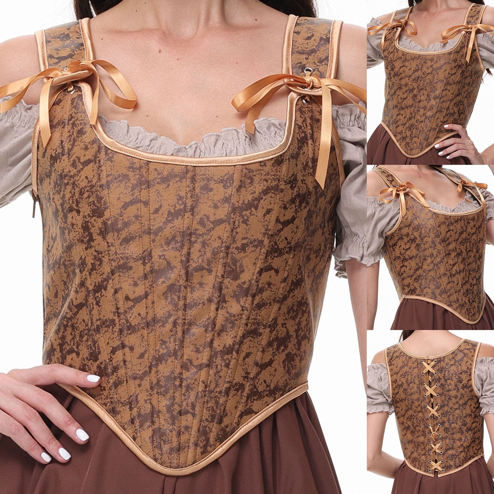 BLTIBY Women Bustier Corset Court Vintage Lace Up Body Shaper ...