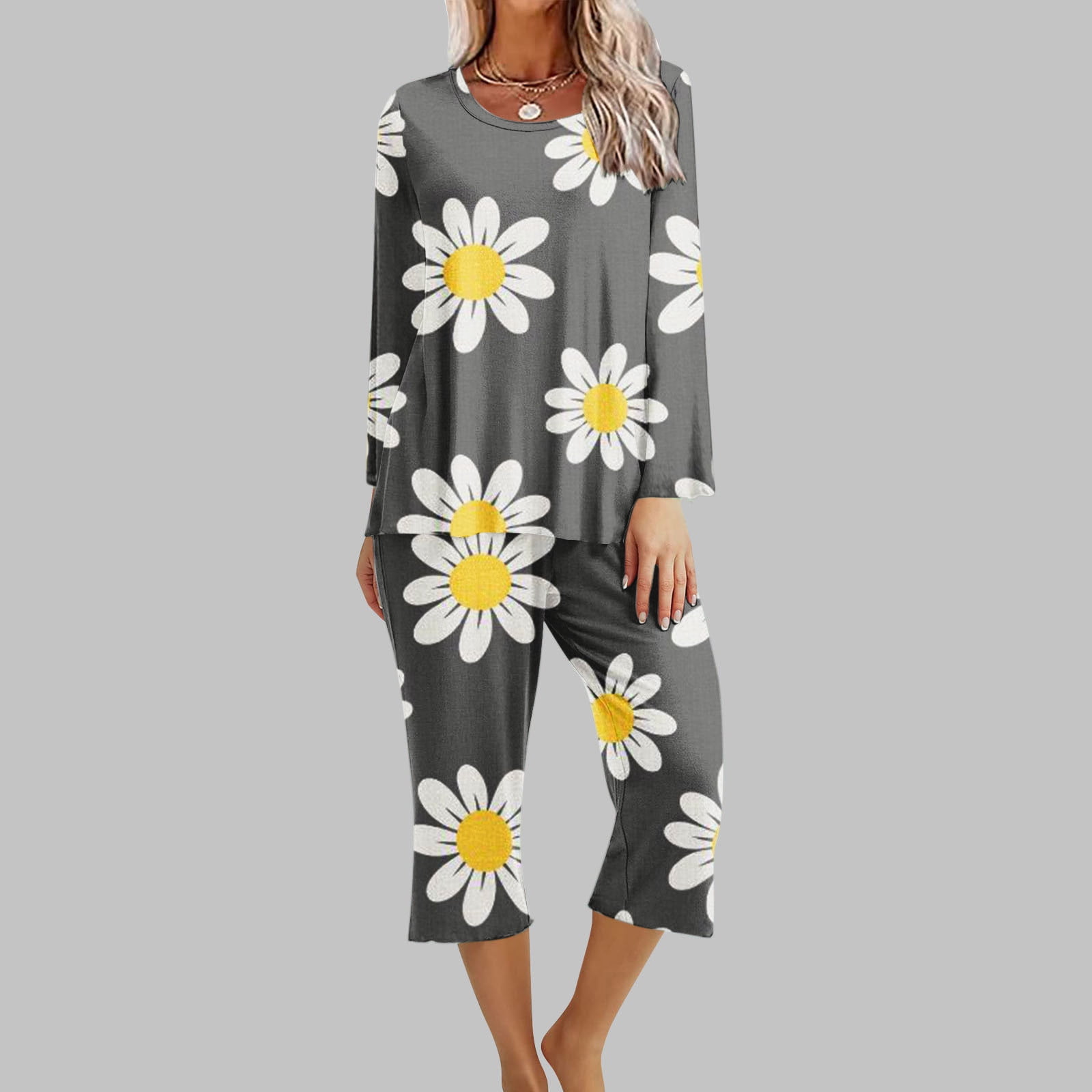 BLTIBY Women Pajamas Set Sleepwear Printed Long Sleeve Nightwear Pants Soft Pjs Set Fashion ...