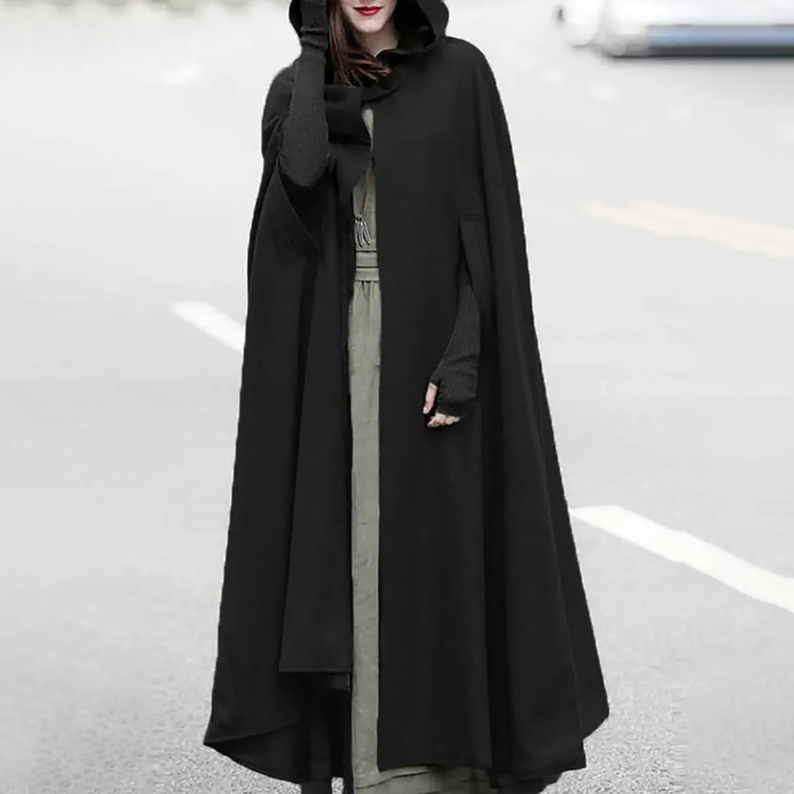 BLTIBY Women Trench Coat Cloak Hooded Autumn Spring Solid Colour Long ...