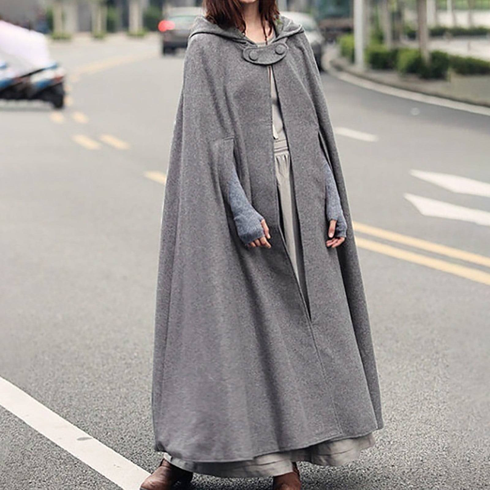 BLTIBY Women Trench Coat Cloak Hooded Autumn Spring Solid Colour Long ...