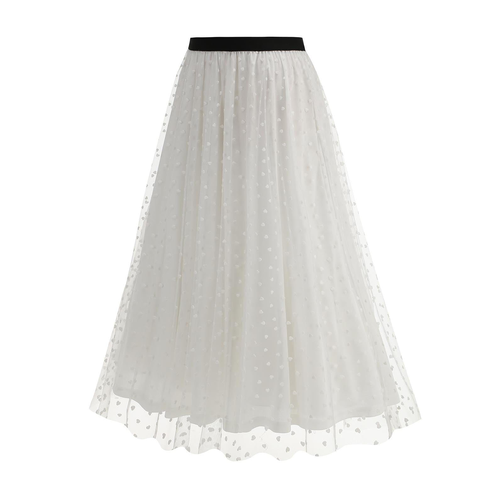 BLTIBY Women Tulle Midi Skirt High Waist Elastic Waist 3D Polka Dot ...