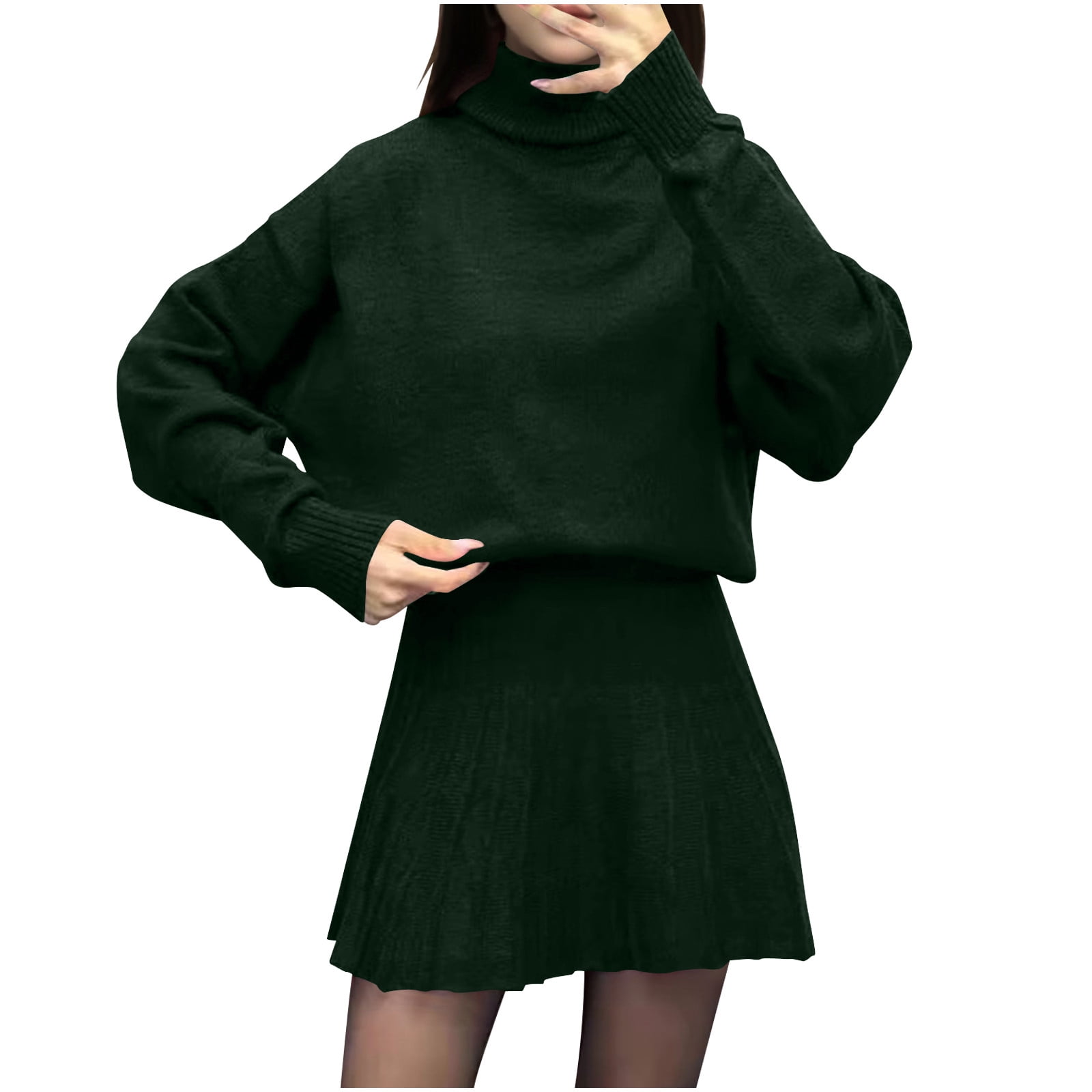 BLTIBY Women's 2 Piece Sweater Skirt Sets Knitted Long Sleeve ...
