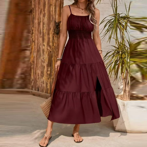 BLTIBY Women's Boho Maxi Dress Spring Summer Wedding Guest Spaghetti ...