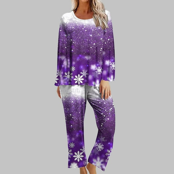 BLTIBY Women's Christmas Pajama Sets Loose Cozy Pajamas 2 PC Xmas Printed Long Sleeve Round Neck ...