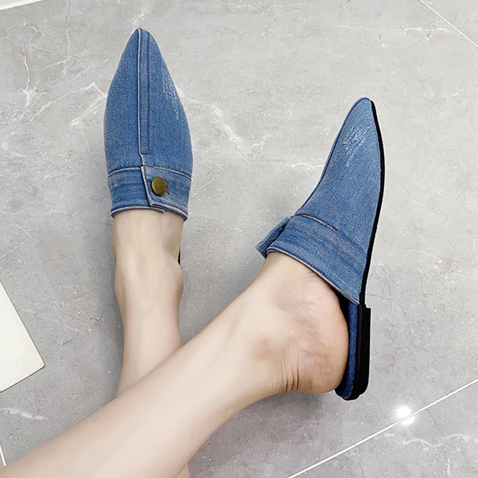 BLTIBY Women's Flat Mules Closed Pointed Toe Backless Slip-On Loafers ...