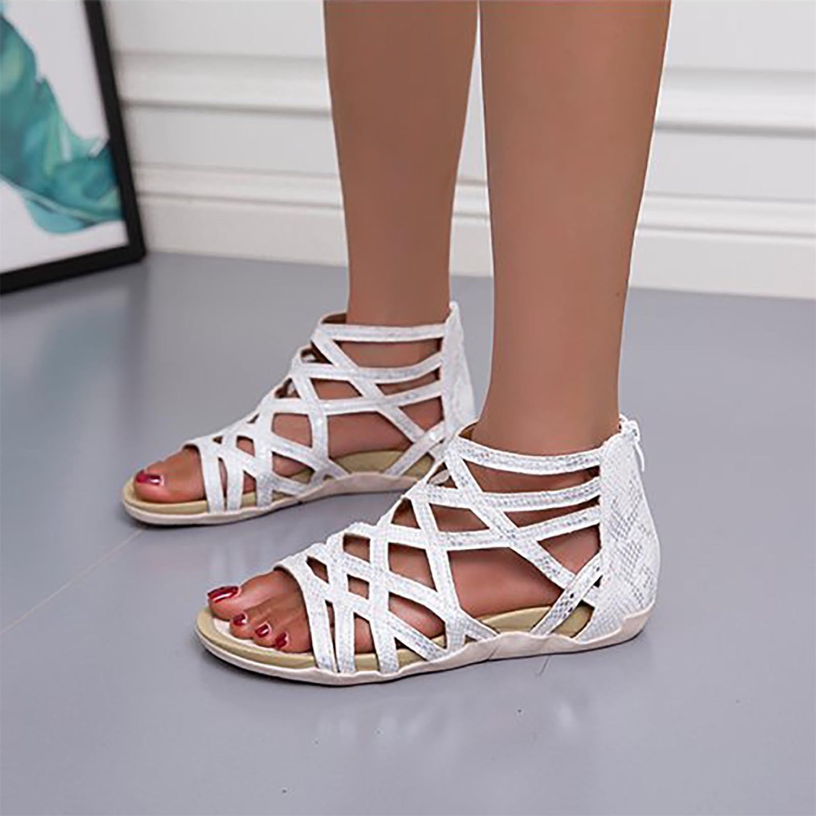 BLTIBY Women's Gladiator Strap Sandals Flat Fisherman Thong Cross ...